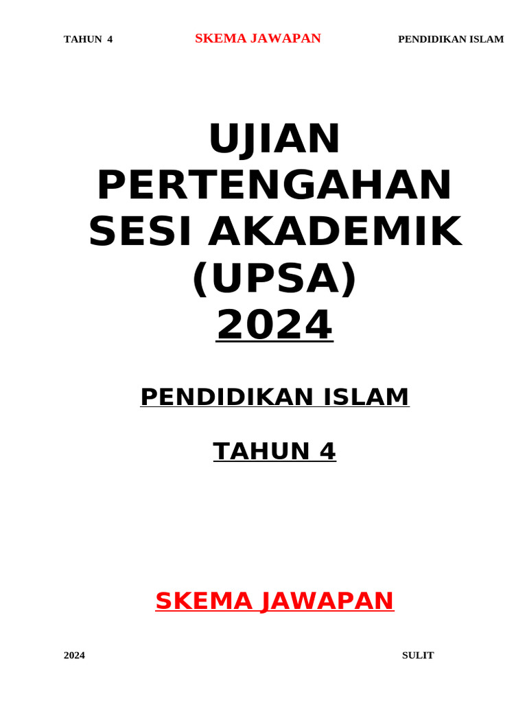 Skema Jawapan P.islam Tahun 4 Upsa 2024 | PDF