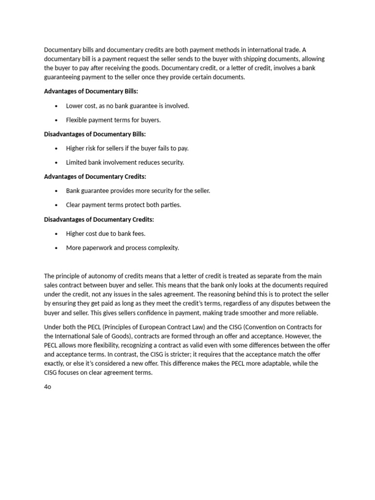 Documentary Bills and Documentary Credits Are Both Payment Methods in ...