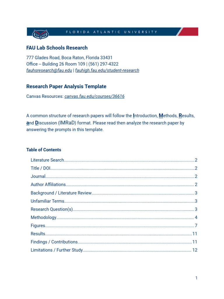 FAU Lab Schools Research Paper Template | PDF | Composite Material | 3 ...