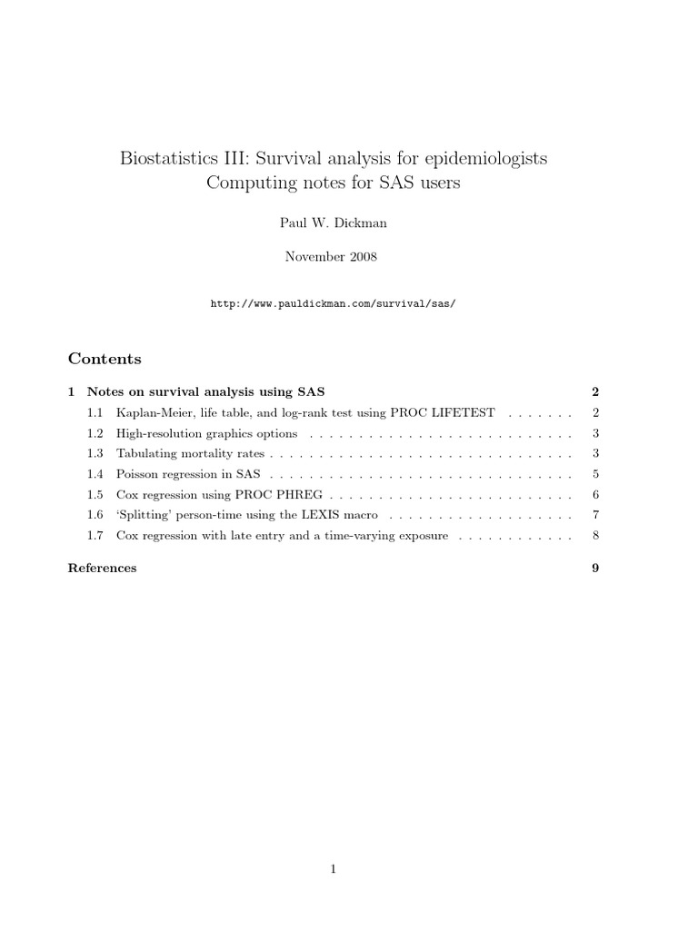 Survival Analysis Sas - 2008 | PDF | Sas (Software) | Statistical Analysis