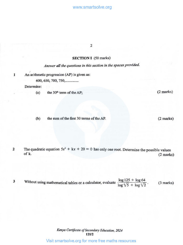 KCSE 2024 Maths Pp2 | PDF