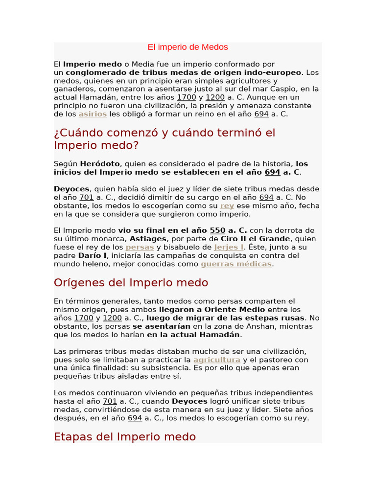 Historia del Imperio Medo: Orígenes y Fin | PDF | Imperio aqueménida ...
