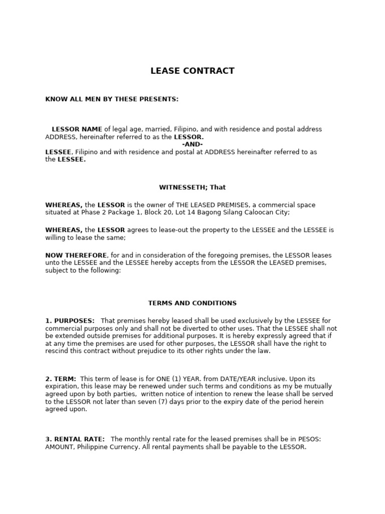 LEASE-CONTRACT Draft | PDF | Lease | Private Law