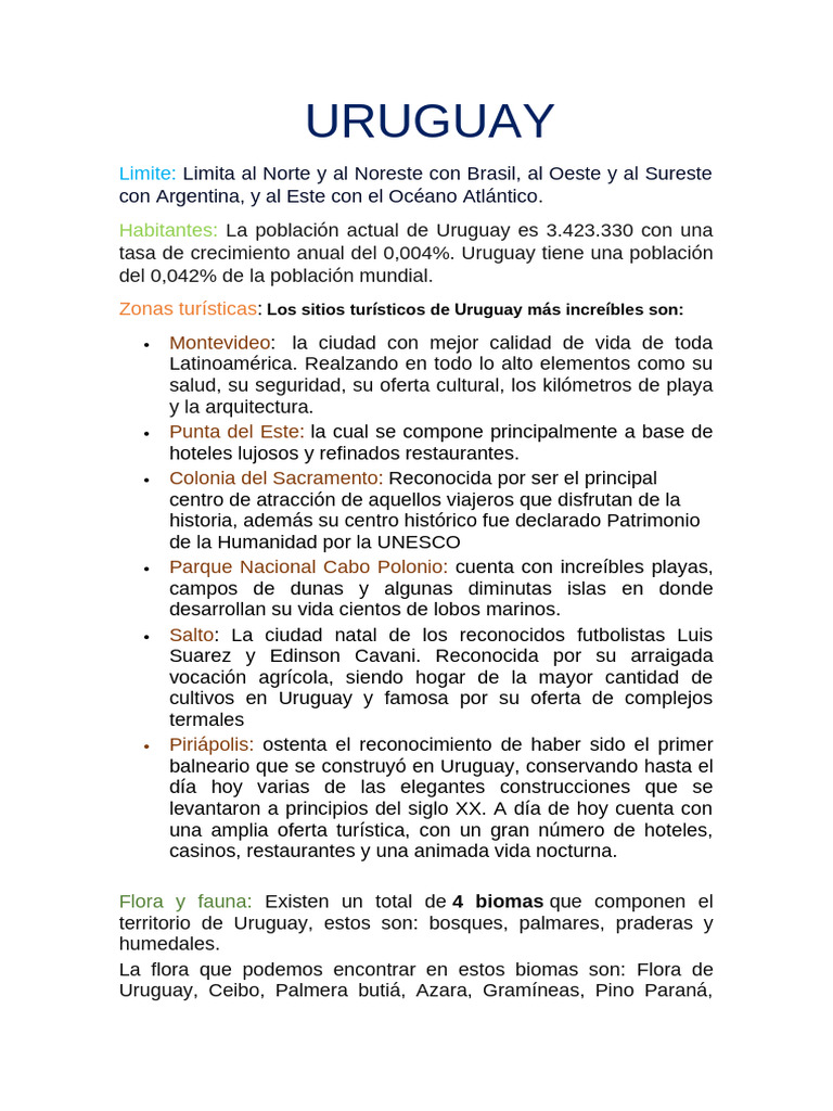 URUGUAY Trabajo de Proyectos de Ciencias Naturales ° - ° | PDF ...