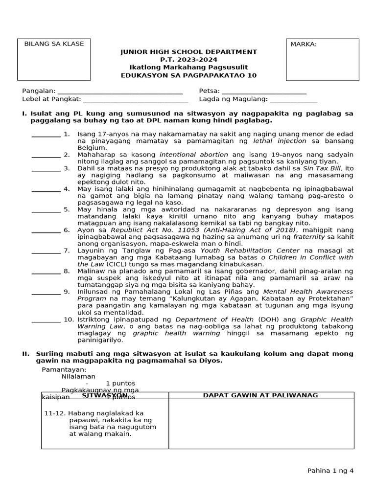 3rd Quarter Exam | PDF