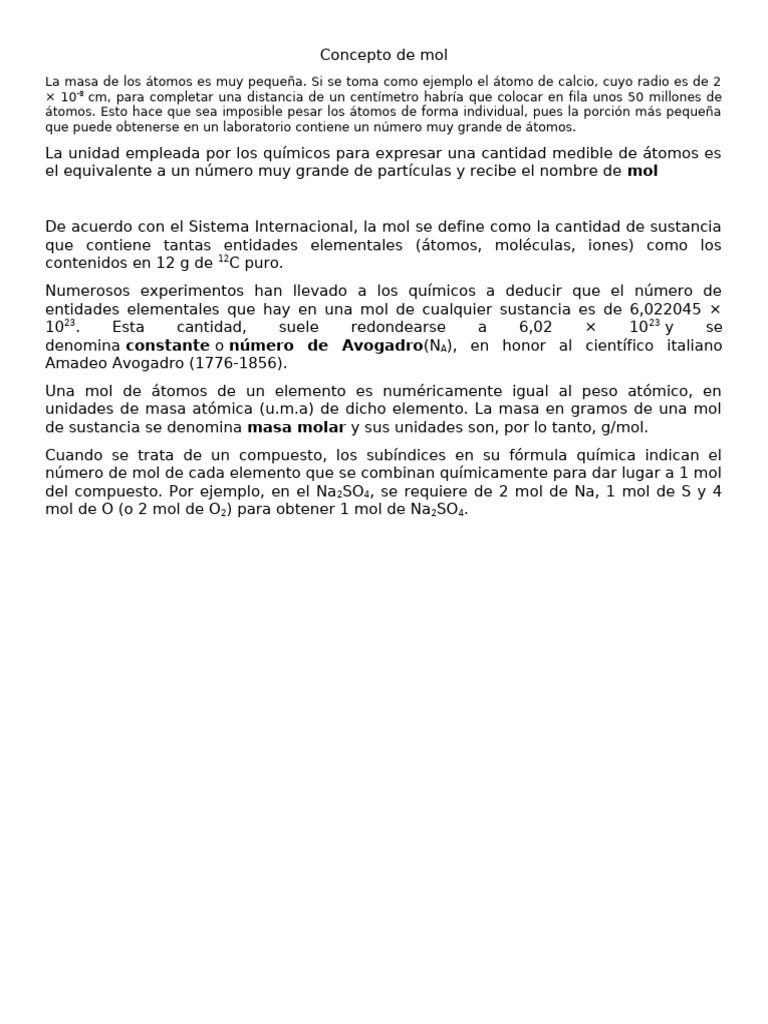 Definición y Conceptos de Mol | PDF