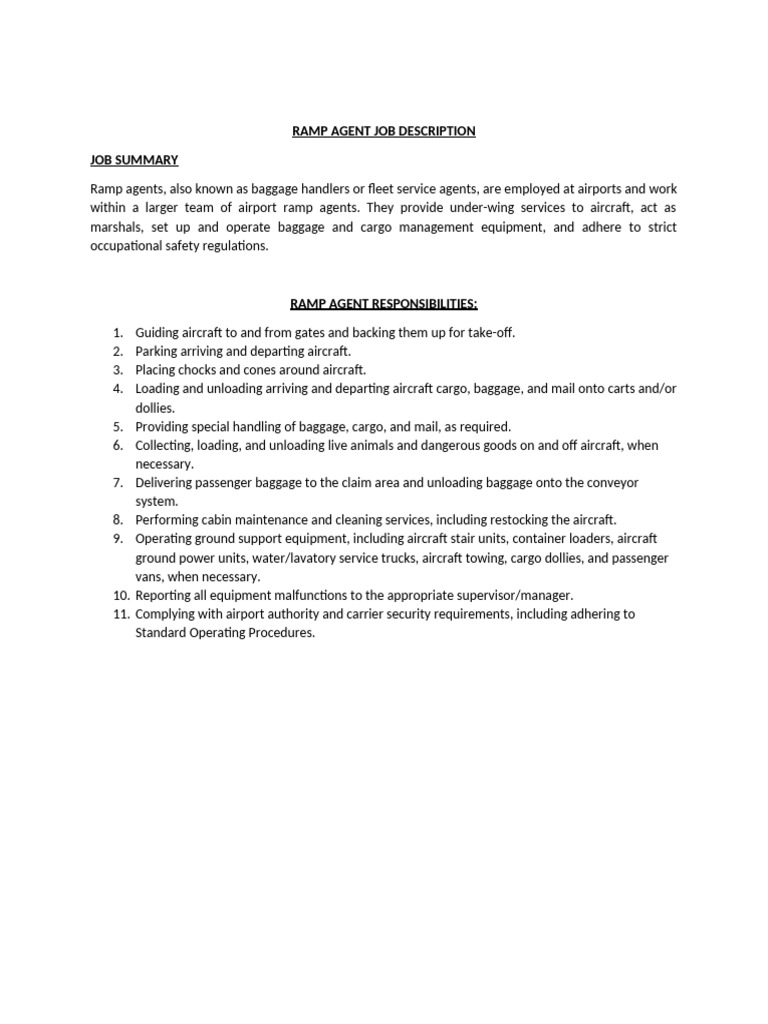 Ramp and CSA Job Description | PDF | Aviation | Transport