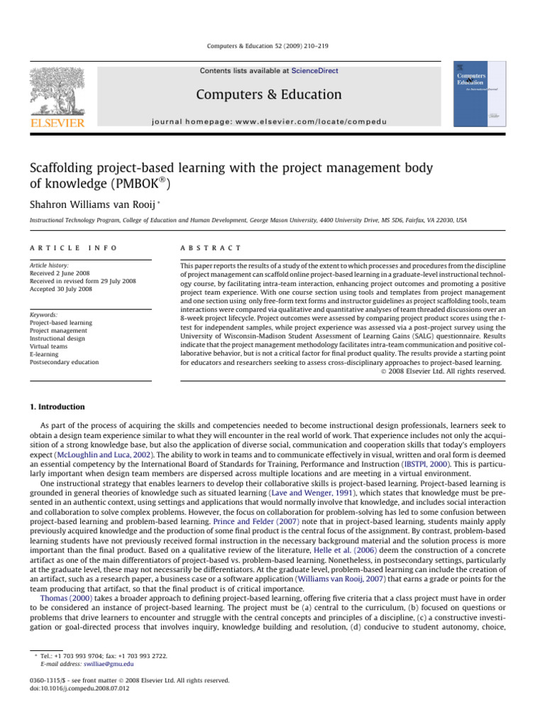 Scaffolding Project-Based Learning With The Project Management Body ...