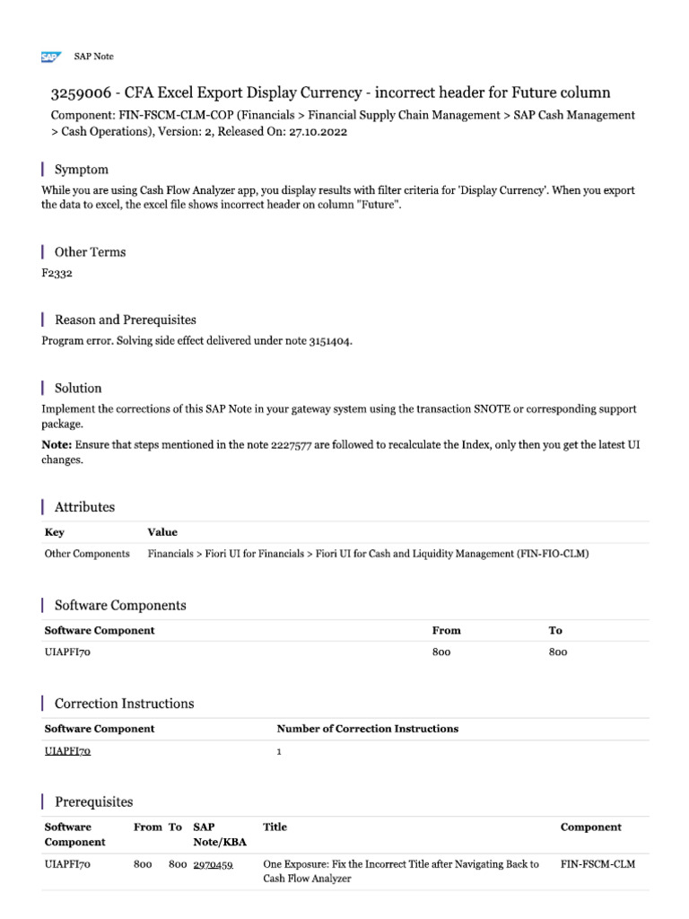 CFA Excel Export Display Currency - Incorrect Header For Future Column | PDF