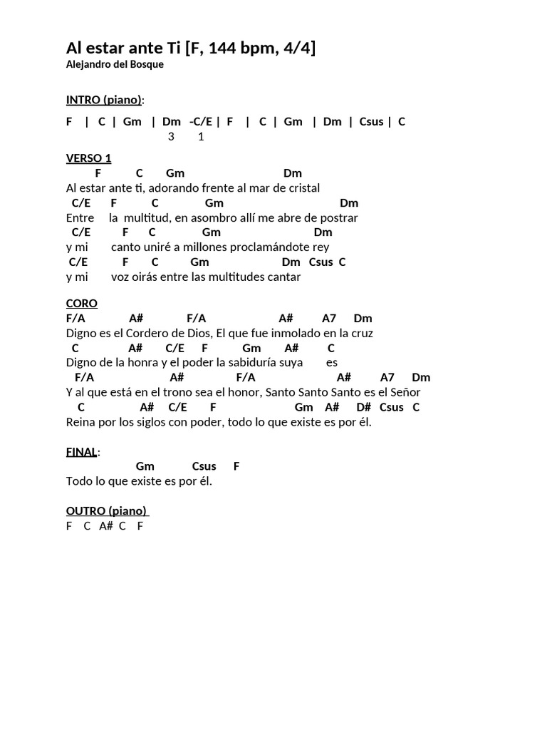 Al Estar Ante Ti - Letra y Acordes | PDF