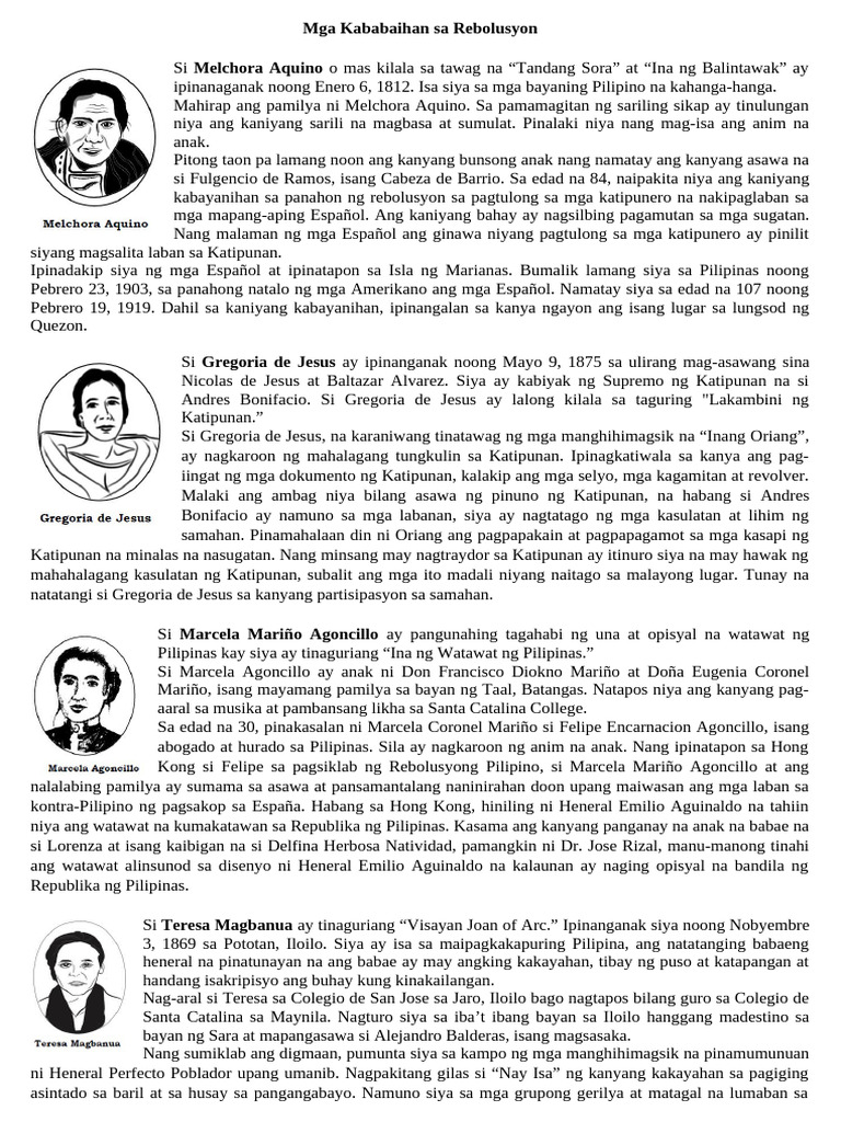 Mga Kababaihan Sa Rebolusyon | PDF