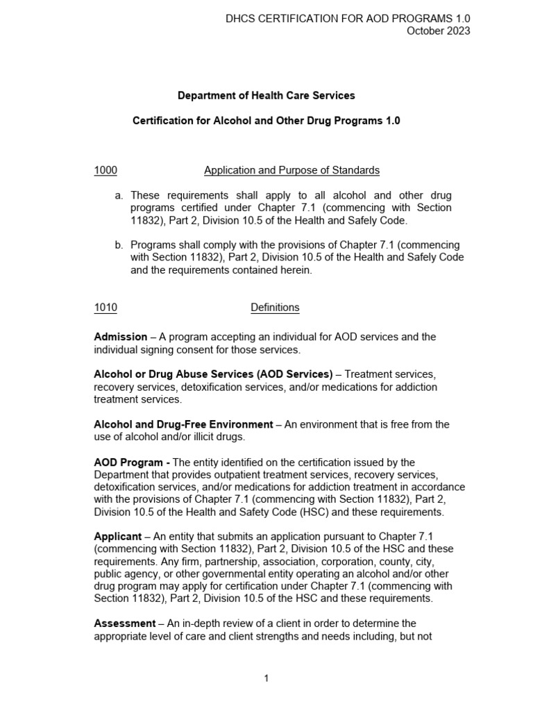 DHCS AOD Certification Standards | PDF | Drug Rehabilitation ...