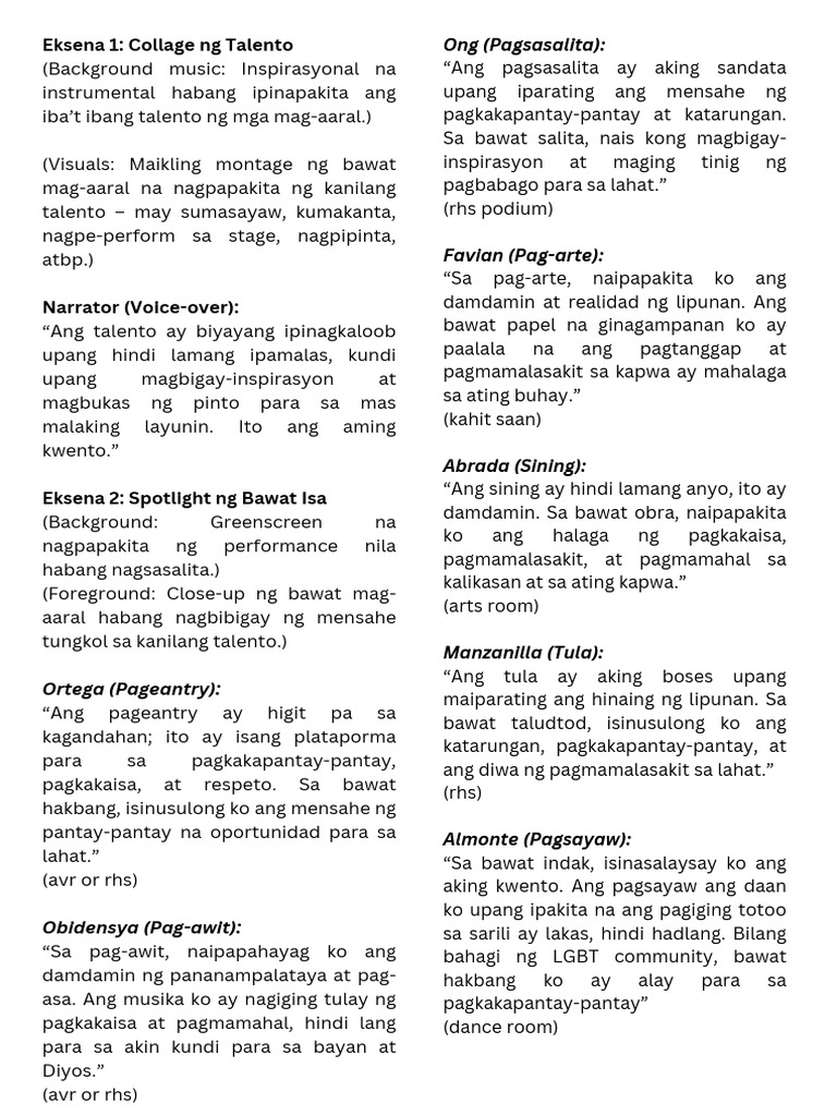 Eksena 1 Collage ng Talento (Background music Inspirasyonal na instrumental habang ipinapakita ...