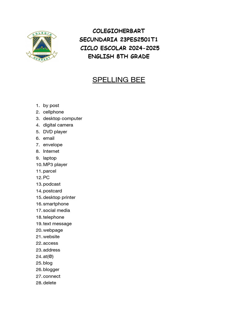 Spelling Bee 8th Grade | PDF