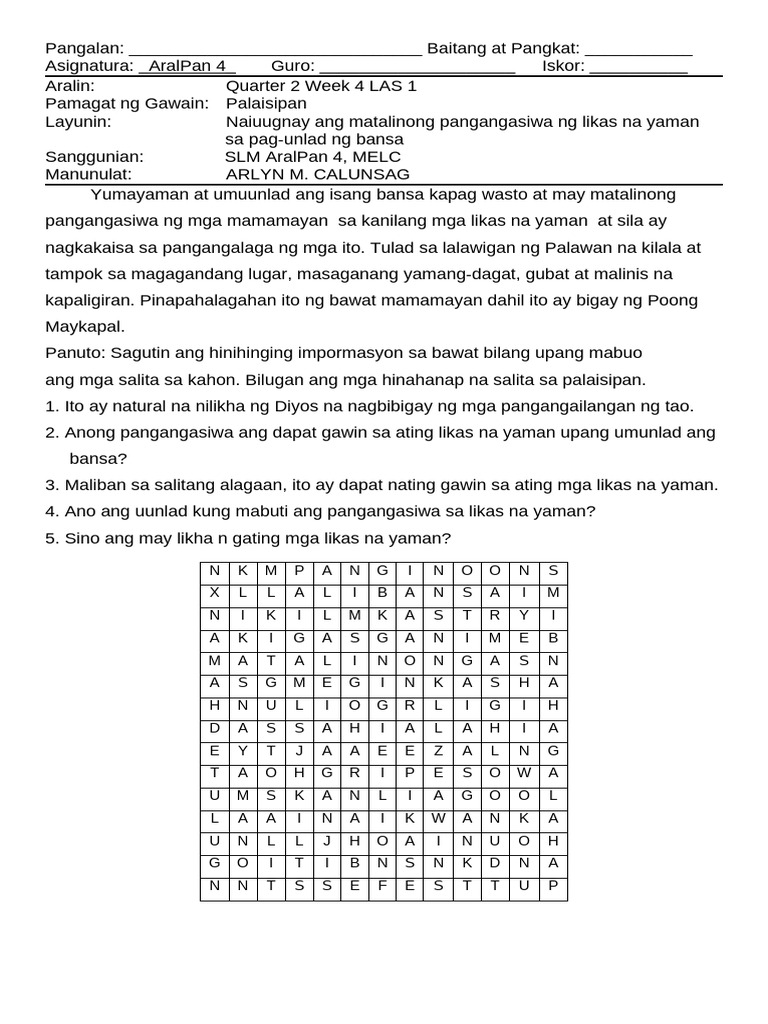 LAS-AP4-Q2-WEEK-4-LAS-1-ARLYN-M.-CALUNSAG-1 | PDF