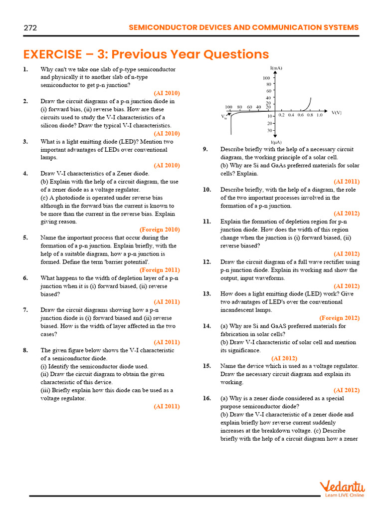 Semiconductors Vedantu Pyq | PDF | P–N Junction | Diode