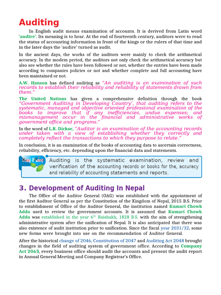 Auditing Class 10 Note | PDF | Audit | Internal Audit
