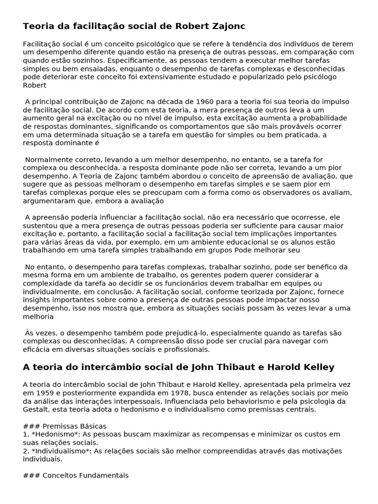 Teoria Da Facilitação Social de Robert Zajonc | PDF | Aprendizado ...