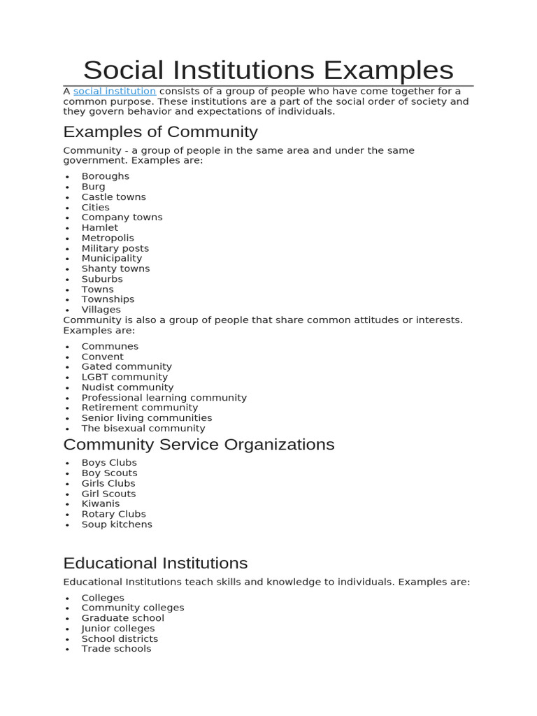 Examples of Social Institutions | PDF