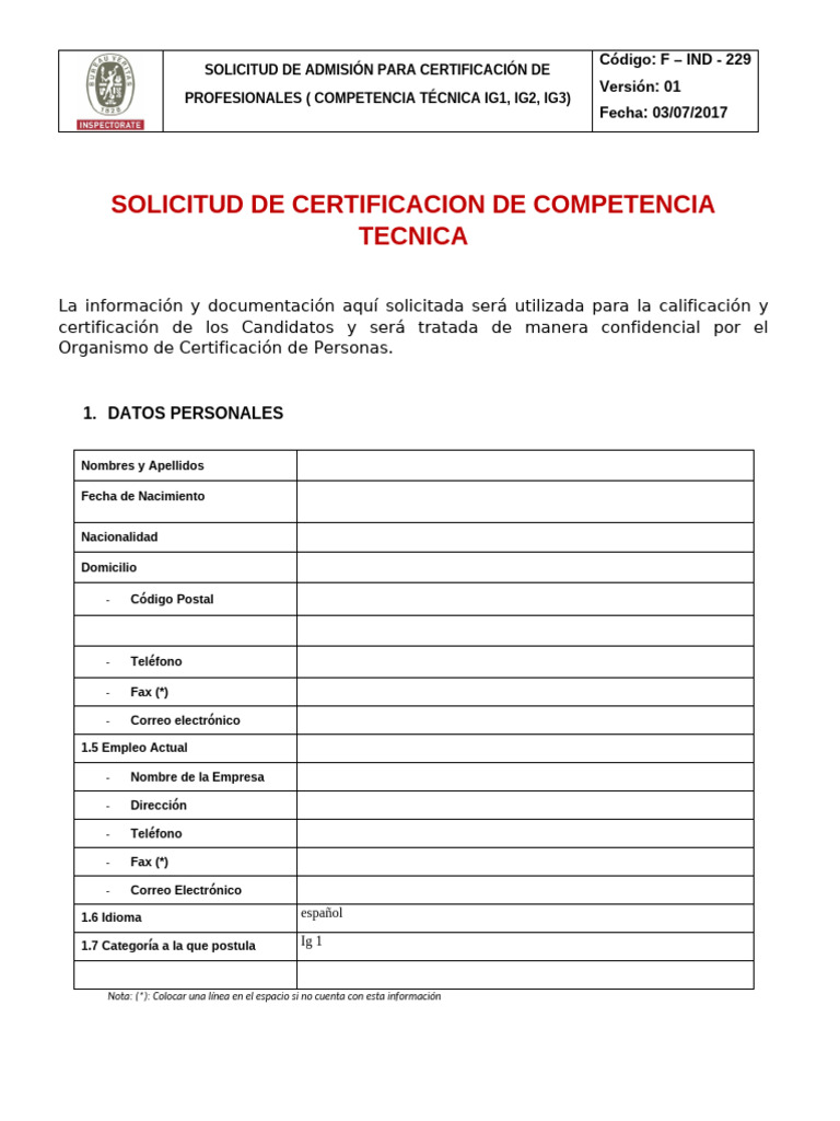 Reenviar Llenado-Solicitud para Competencia Tecnica Ig1, Ig2, Ig3 | PDF
