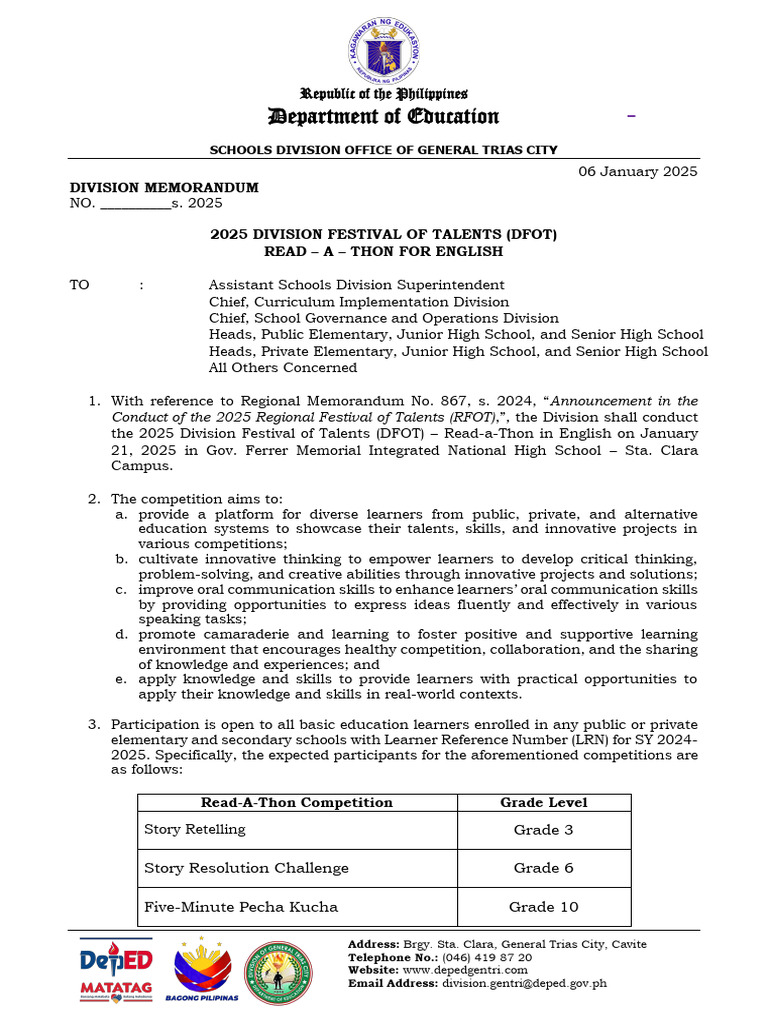 2025 01 0397 Memo - 2025 Read A Thon | PDF | Learning | Schools