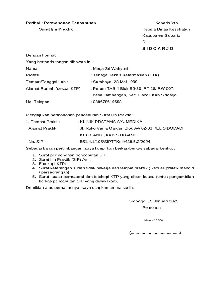 Form Pencabutan SIP Non Apoteker Tahun 2024 | PDF
