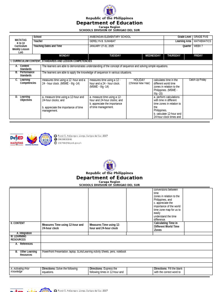 MATHEMATICS 5 Daily Lesson Plan Week 7 | PDF