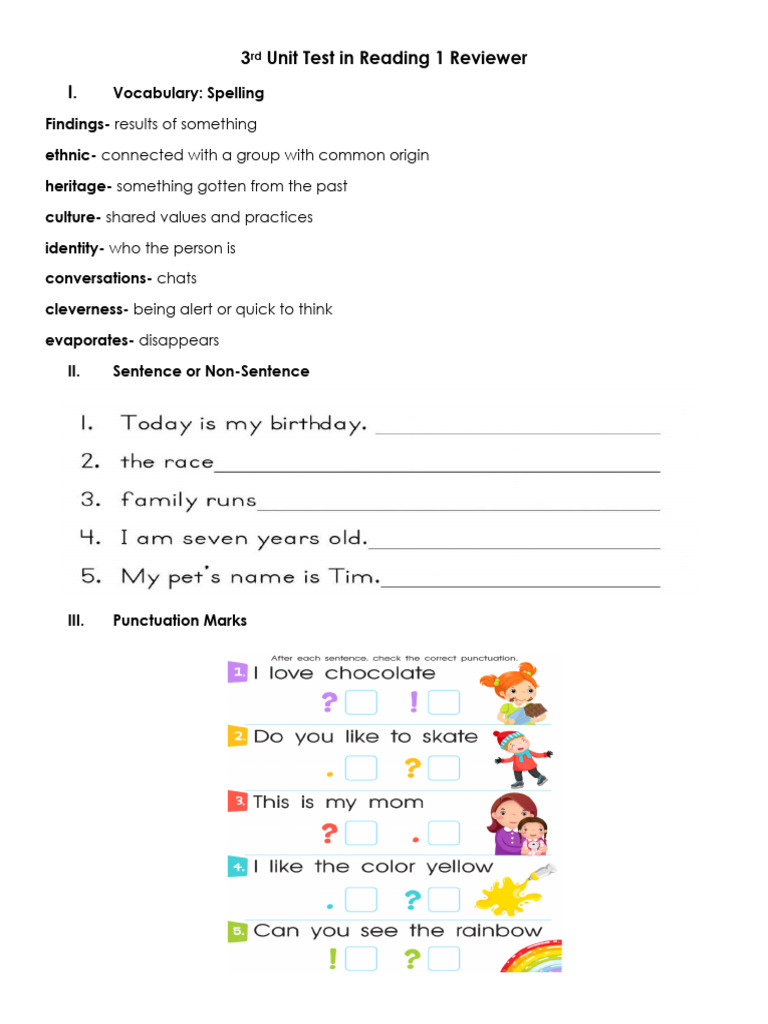 3rd Unit Test Reading Review Guide | PDF