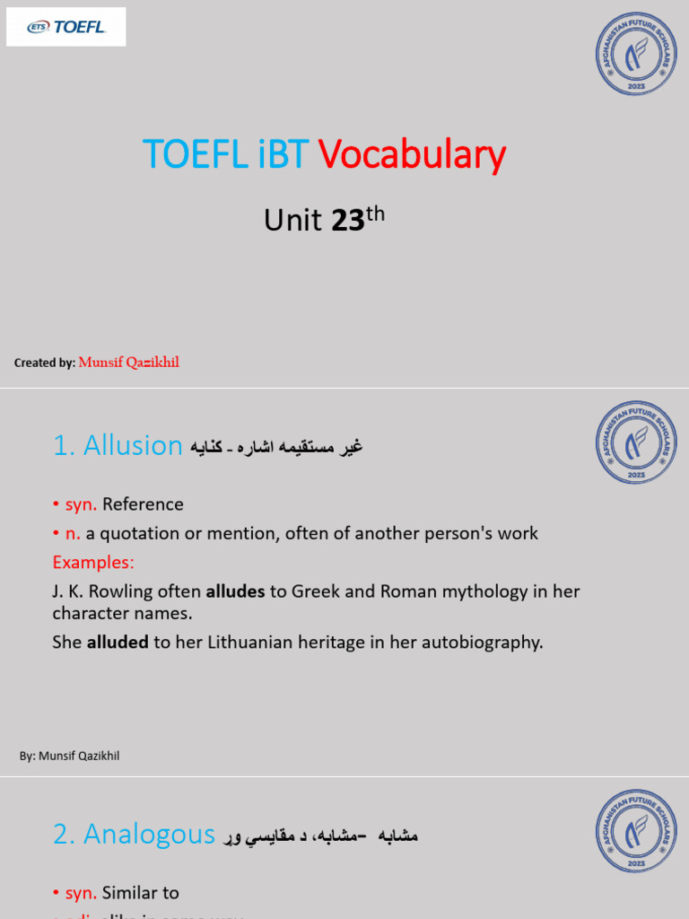 Lesson #9 Unit 23 TOEFL iBT | PDF
