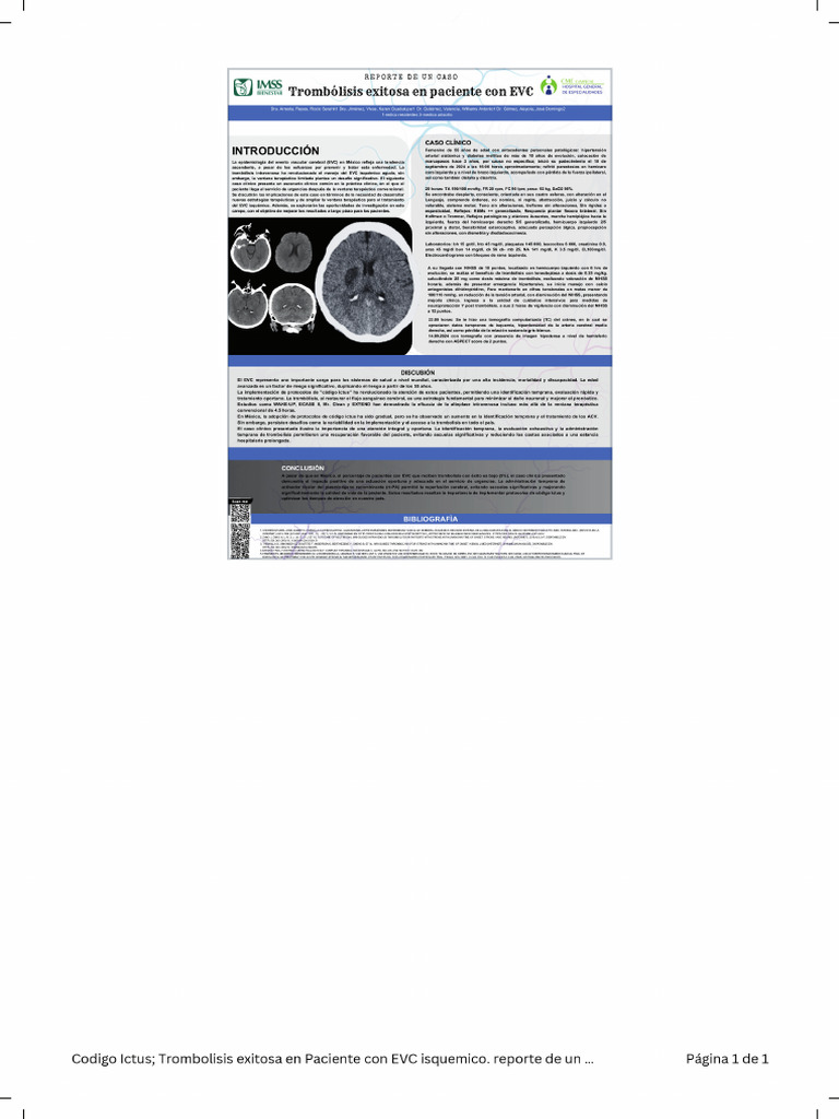 Codigo Ictus Trombolisis Exitosa en Paciente Con EVC Isquemico. Reporte de Un Caso | PDF