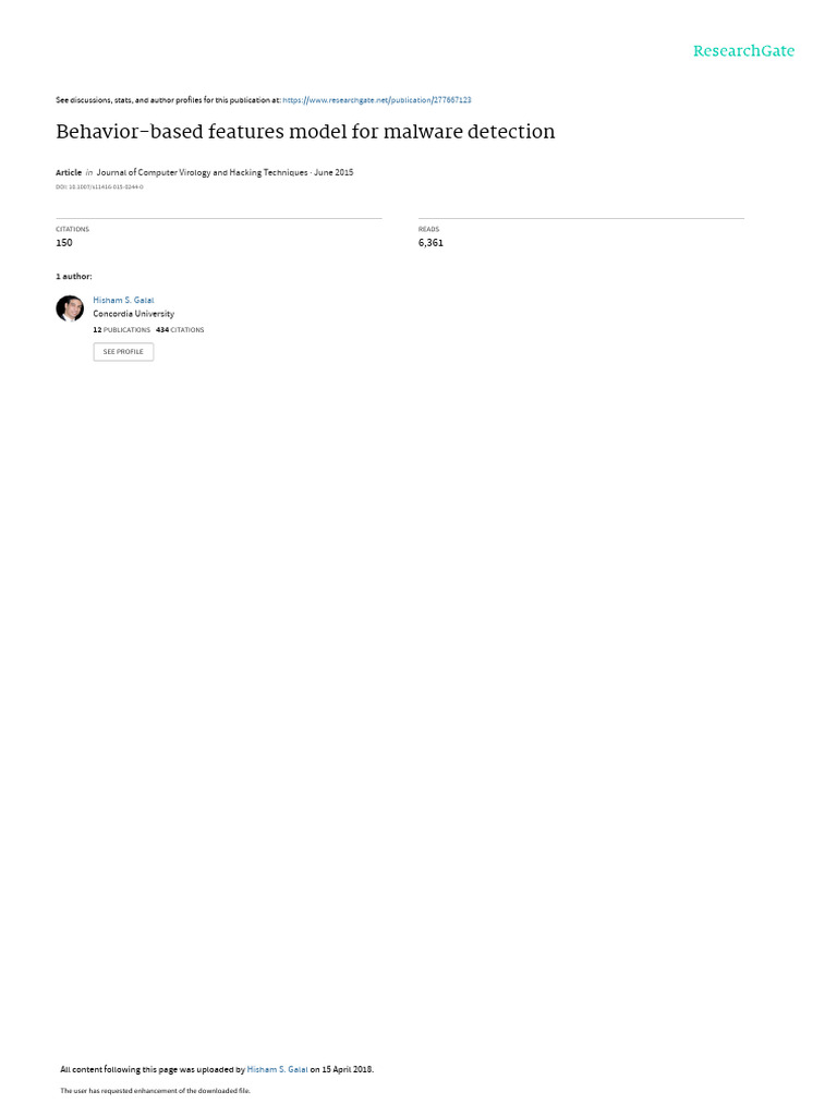 Behavior-Based Features Model For Malware Detectio | PDF | Receiver Operating Characteristic ...