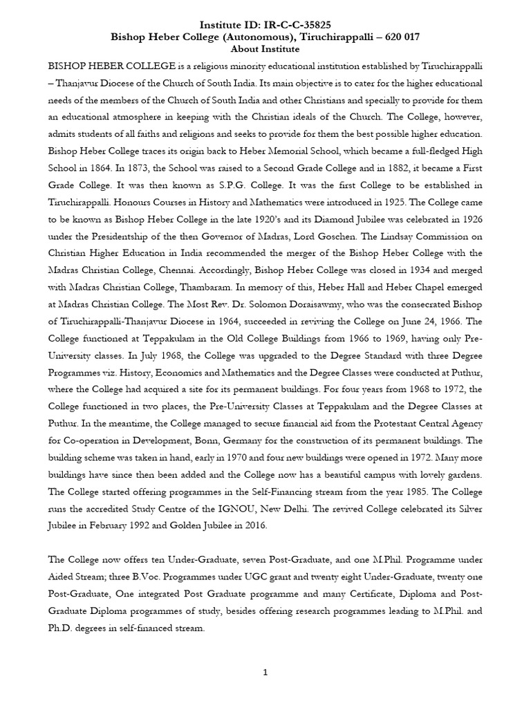 Bishop Heber College20240131 - 1000 Words | PDF | Educational Stages ...