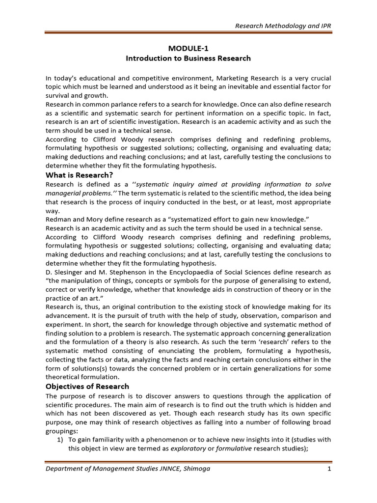 RM&IPR-Module-1-1 | PDF | Sampling (Statistics) | Methodology