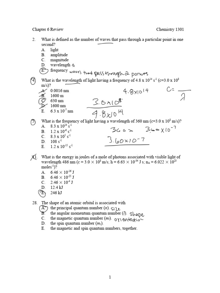Chemistry 1301 Chapter 6 Review Questions | PDF