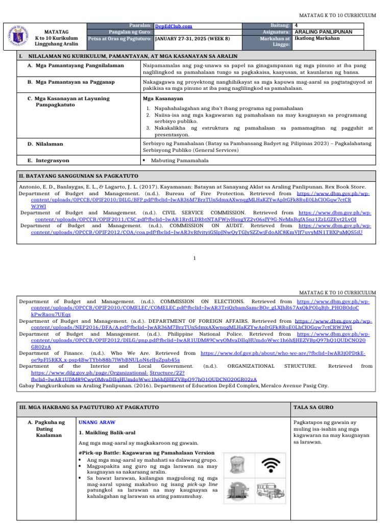 DLL Matatag - Araling Panlipunan 4 Q3 W8 | PDF
