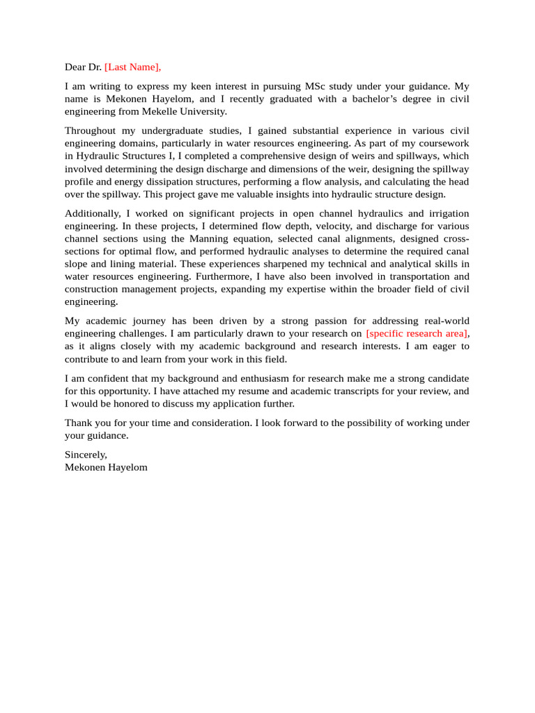 MSc Application in Civil Engineering | PDF