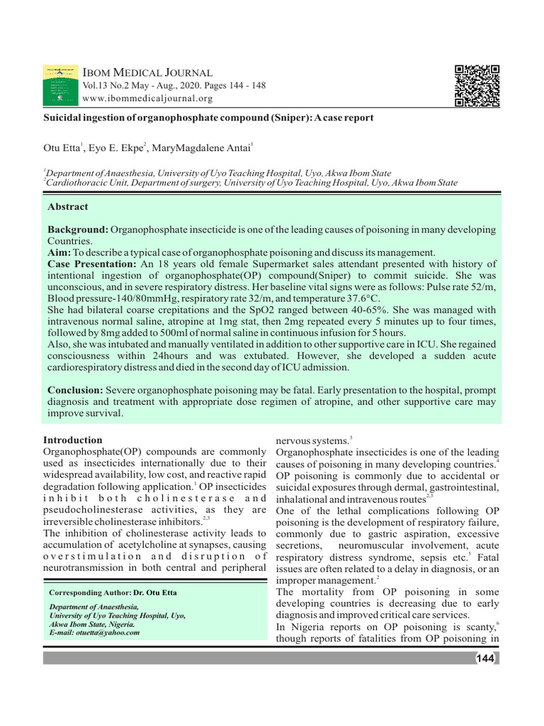 Organophosphate Poisoning Case Study | PDF | Acetylcholine | Medical ...