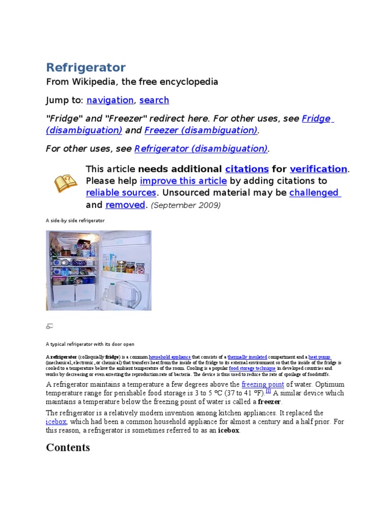 Refrigerator: From Wikipedia, The Free Encyclopedia Jump To | PDF ...