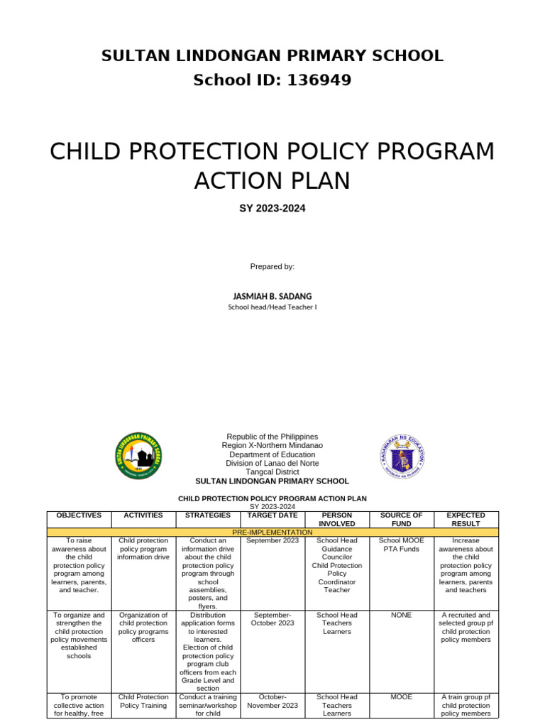 Child Protection Policy Program Action Plan | PDF | Child Protection