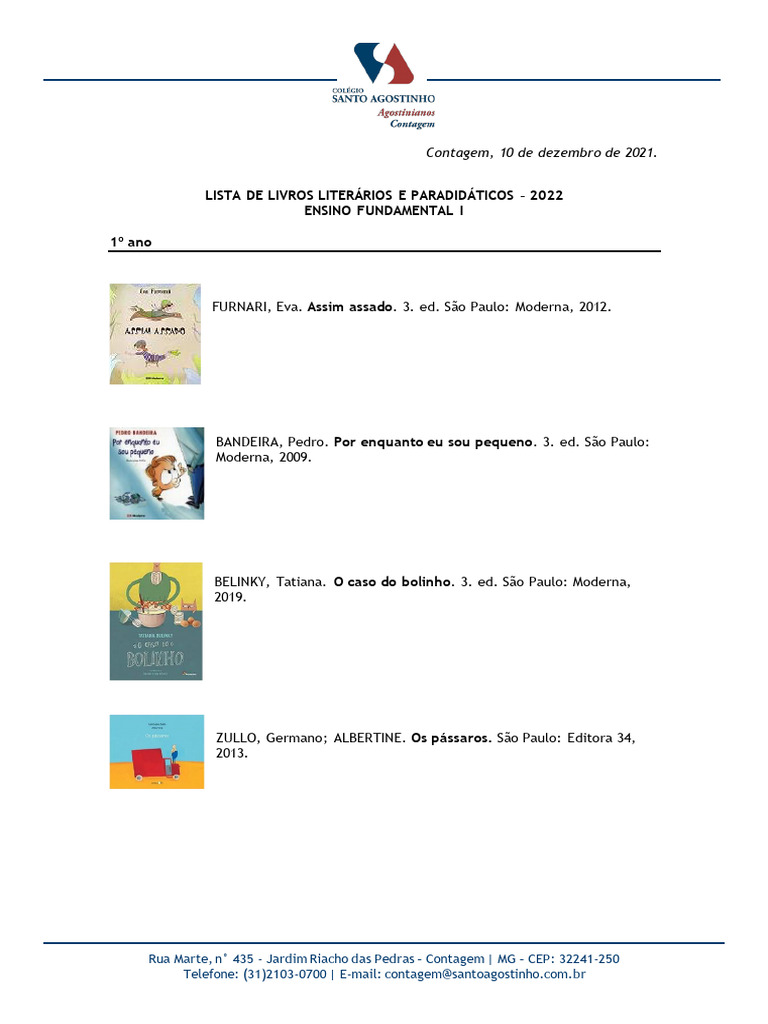Lista Livros-liter-rios EF1 2022 | PDF
