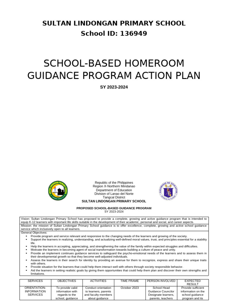 School Based Homeroom Guidance Program Action Plan | PDF | Cognition ...