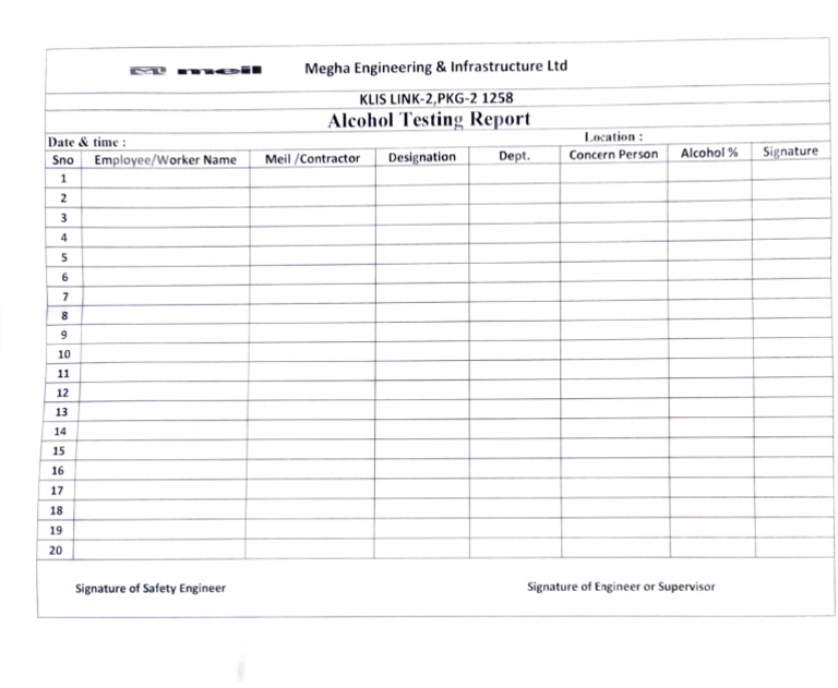Alcohol Testing Report Format | PDF