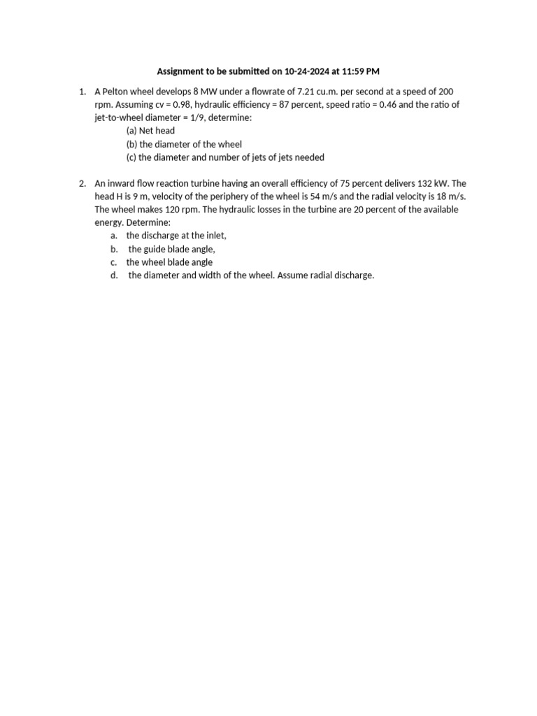 Assignment For Hydro Power | PDF