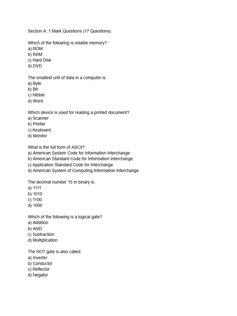 CIPL Mid Term Sample Paper (1) | PDF | Logic Gate | Computer Data Storage