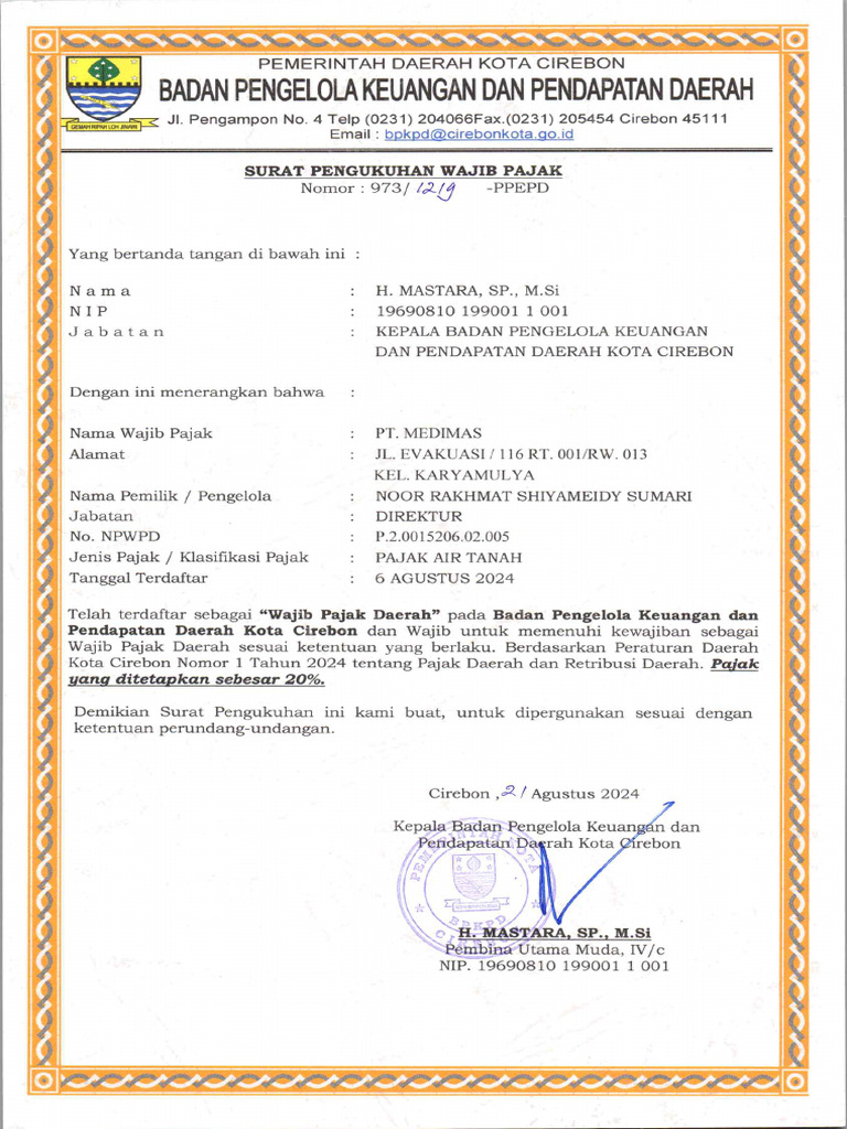 Surat Pengukuhan Wajib Pajak | PDF