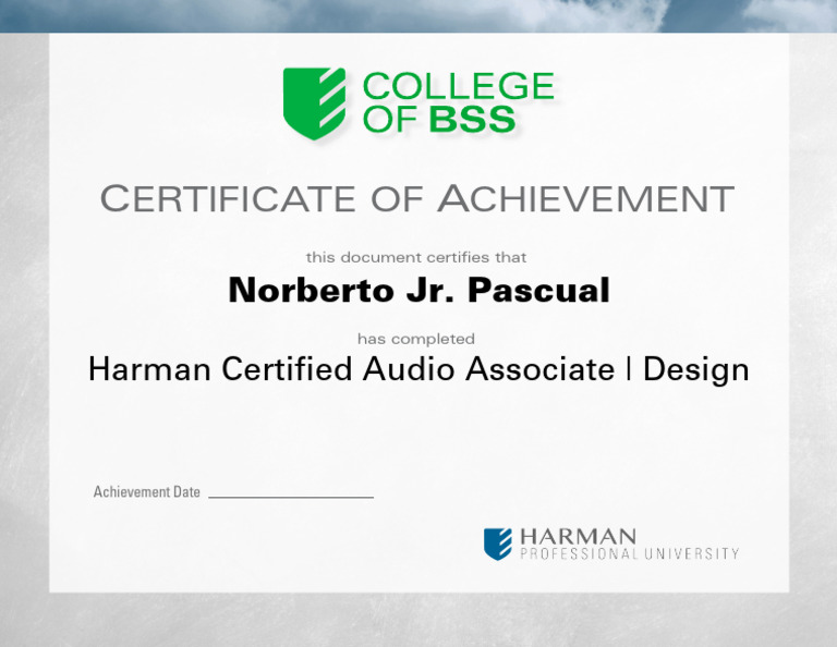 Harman Certified Audio Associate Certificate | PDF