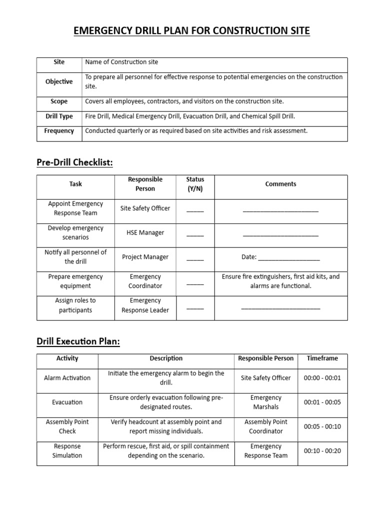 Emergency Drill Plan For Construction Site | PDF | Safety