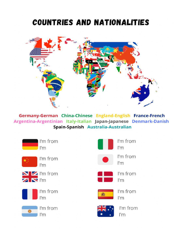 Countries and Nationalities Exercise | PDF