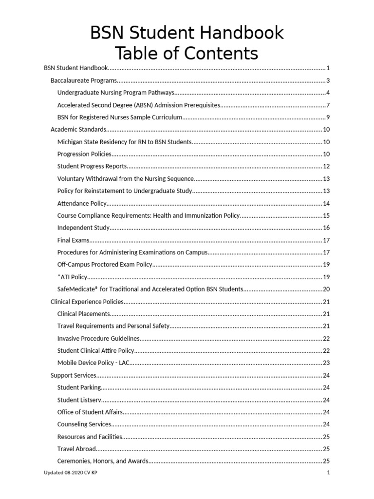 BSN Handbook Fall 2020 | PDF | Health Care | Nursing