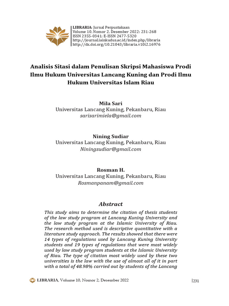 Analisis Sitasi Skripsi Ilmu Hukum | PDF
